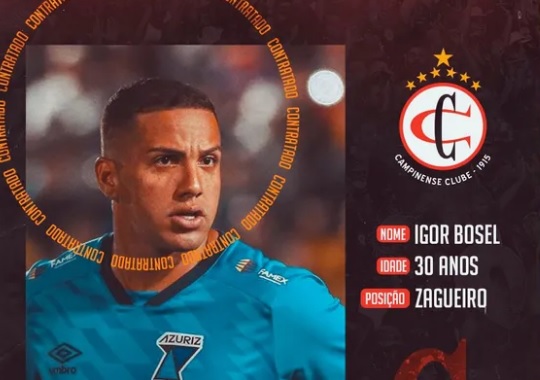 Campinense anuncia saída do zagueiro Igor Bosel